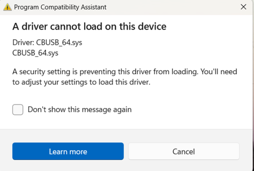 Allow Program Compatibility Assistant: A driver cannot load on this device to work in Windows 11